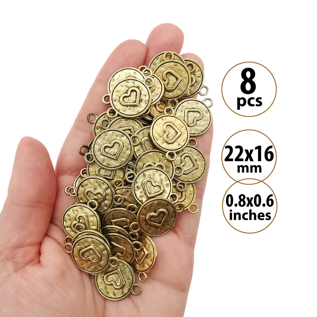 8 Heart Connector Charms, Small Bronze Coin Charms for Bracelets and ...
