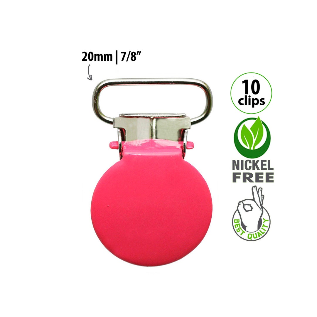 10 Pink Metal Pacifier Clips, 7/8" DIY Sotther Clips, Metal Suspender ...