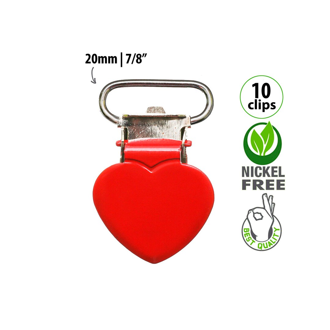 10 Heart Shaped Metal Dummy Clips, Metal Pacifier Clip, Enamel ...