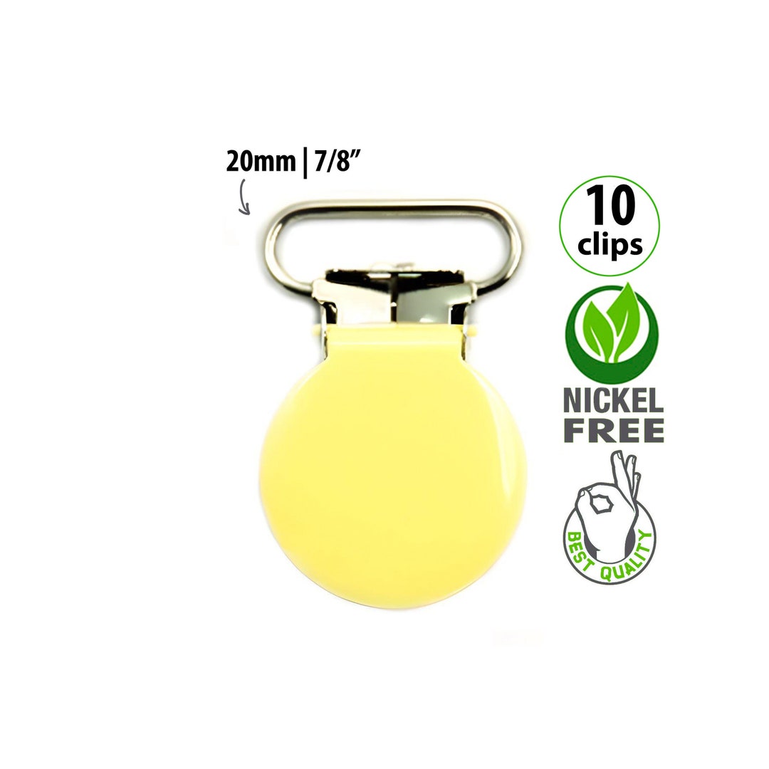 10 Pastel Yellow Pacifier Clips for Pacifiers, Metal Dummy Clips 7/8 ...