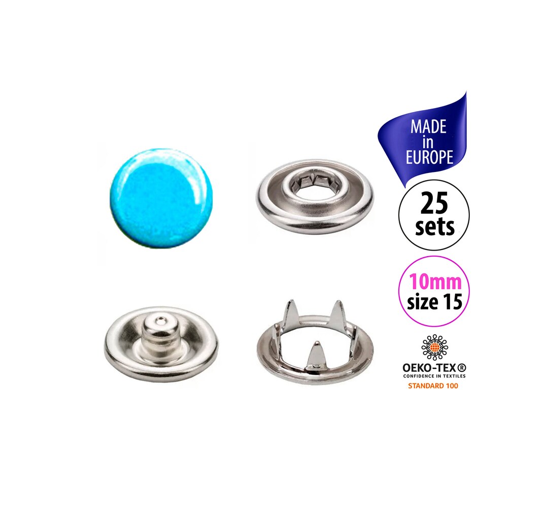 25 Turquoise Metal Snaps Size 15, Colored Snap Fasteners, Baby Clothes ...