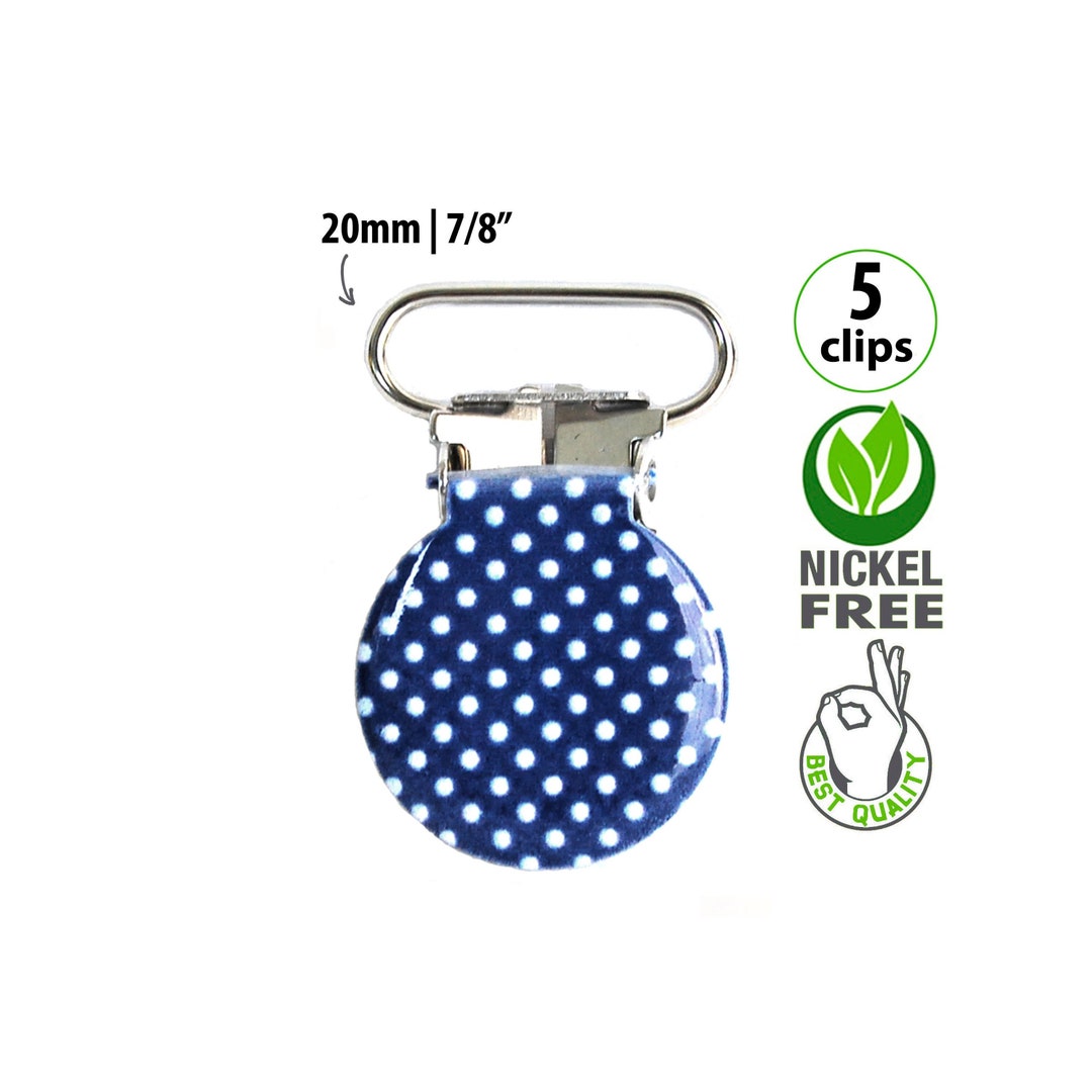 5 Navy Blue Polka Dot Pacifier Clips for Boys, Suspender Clip Supplies ...