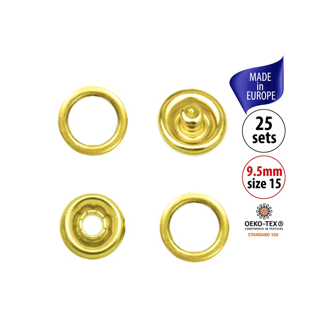 25 Light Gold Snaps for Baby Clothes 9.5mm, Brass Metal Snap Fastener ...