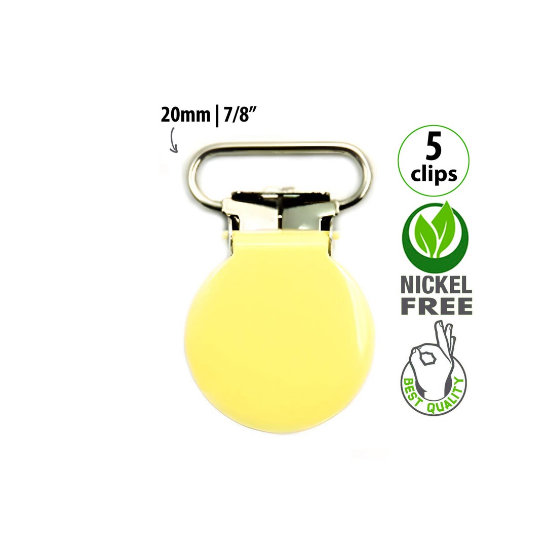 5 Pastel Yellow Pacifier Clips for Pacifiers, 7/8" Suspender Clip ...