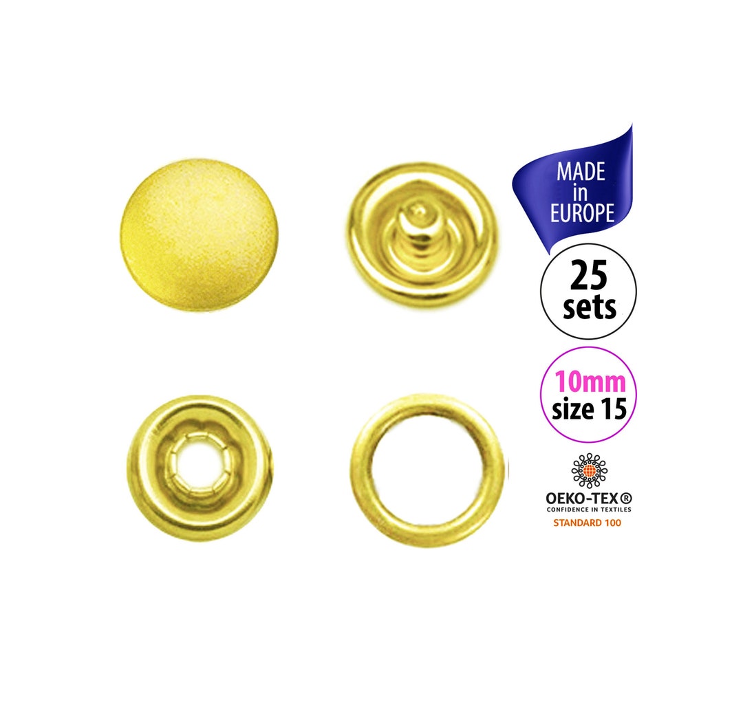 25 Pale Gold Snaps Size 15 Sets, 10mm Metal Snap Fasteners, Cap Baby ...