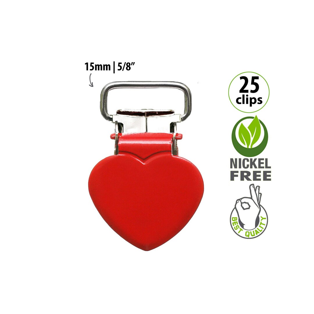 25 Red Heart Pacifier Clips for DIY, Suspender Clips, Binky Clips ...