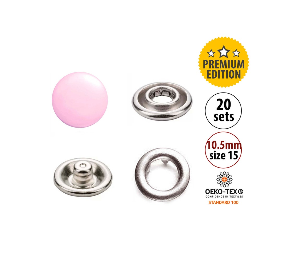 20 Pink Metal Snaps Size 15, Colored Capped Snap Buttons, 10.5mm Snap ...