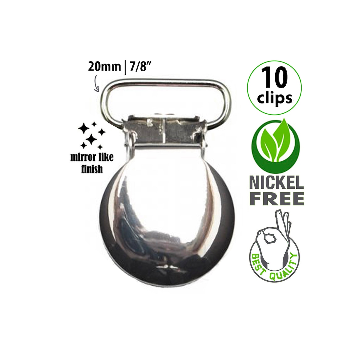 10 Round Metal Pacifier Clips for DIY Dummy Chain Holder, 7/8" Silver ...