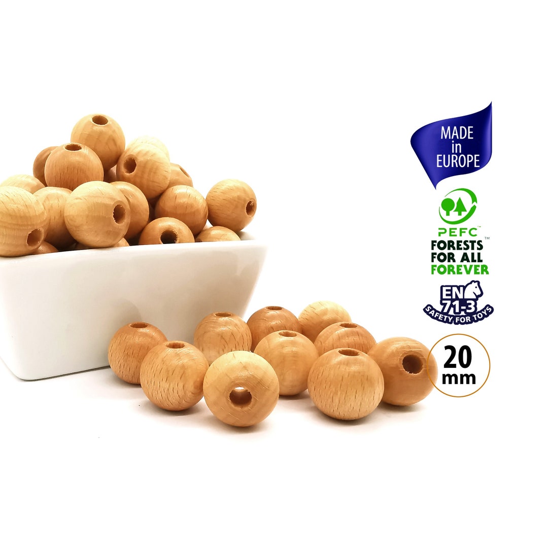 10 European Beech Wood Beads 20mm, Safe Water Based Varnish Wood Beads ...