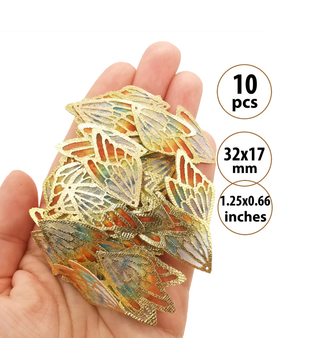 10 Rainbow Butterfly Wing Charms, Colorful Butterfly Wings for Earrings ...