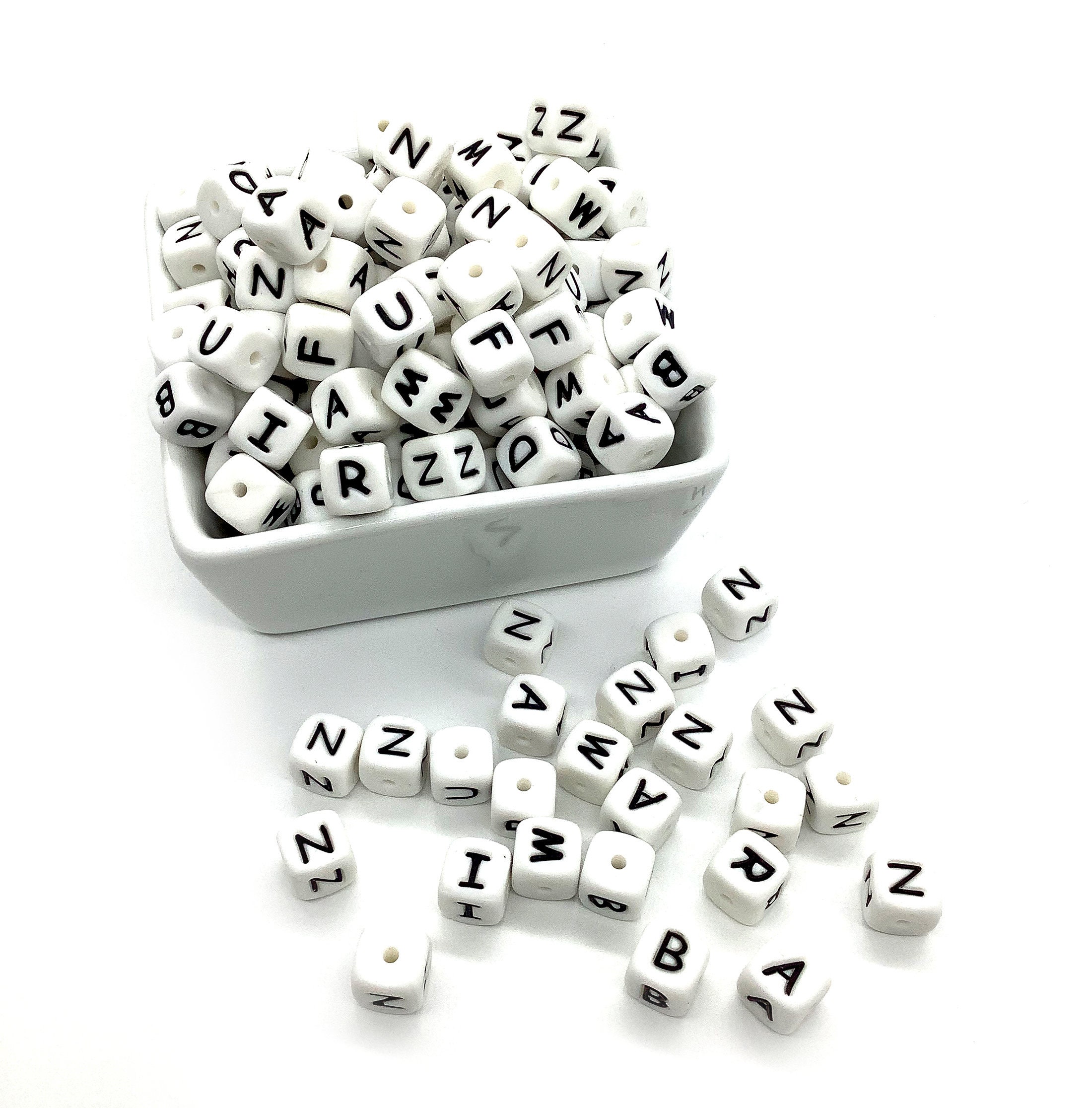 Small Silicone Alphabet Beads, 10mm Silicone Bead Letter Names ...