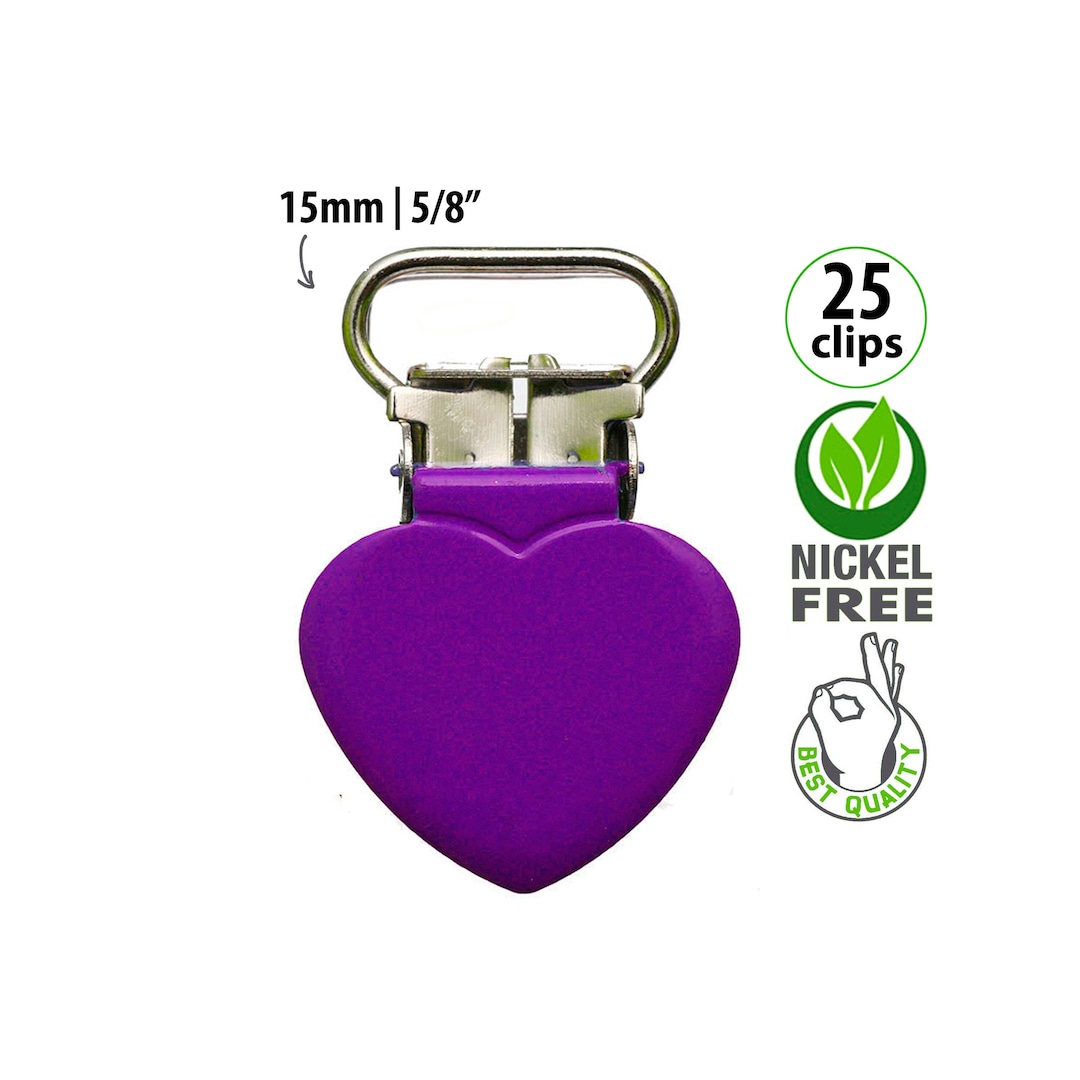 25 BULK Heart Pacifier Clips for Pacifier String, Metal Suspender Clip ...