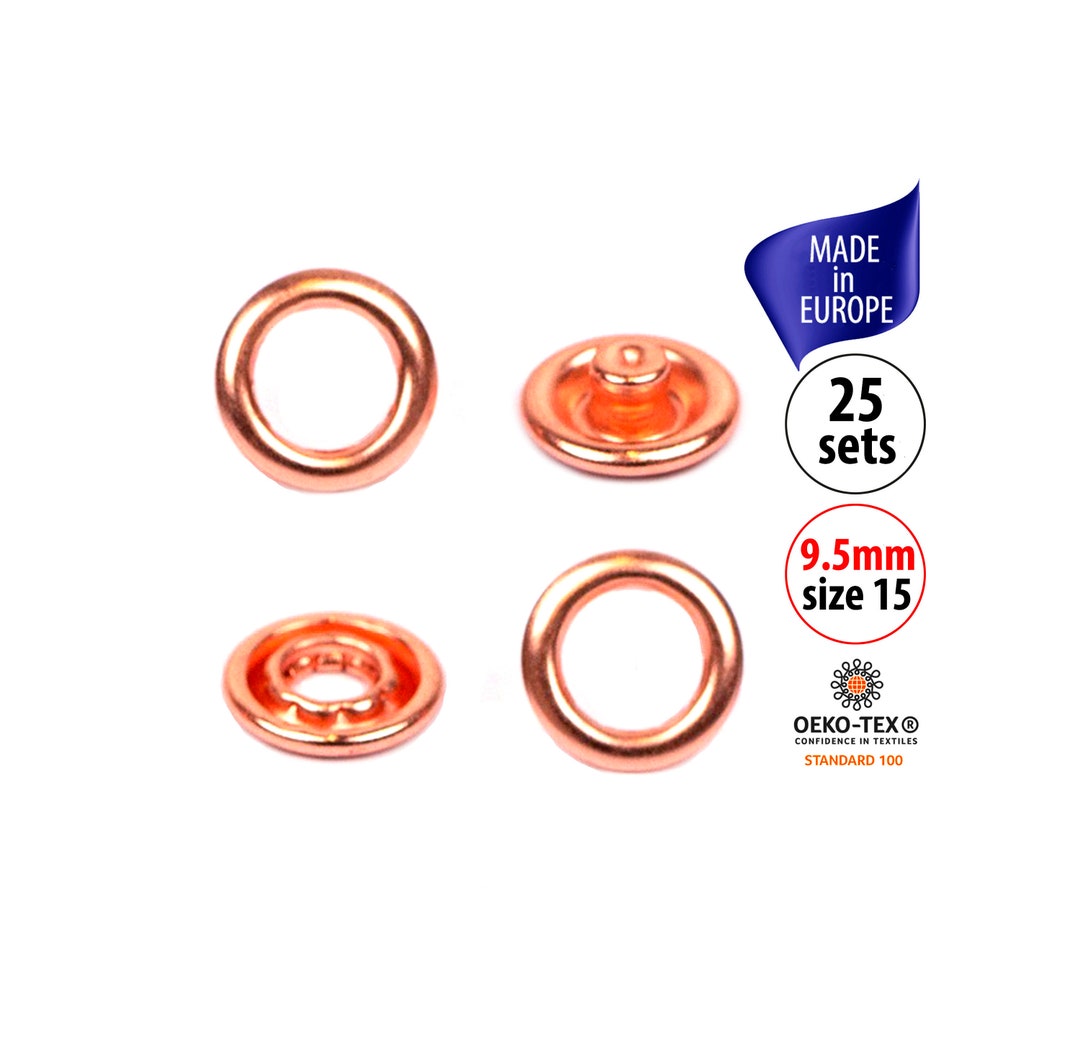 Rose Gold Snaps for Baby Clothes, 9.5mm Metal Snap Fasteners, Prong ...