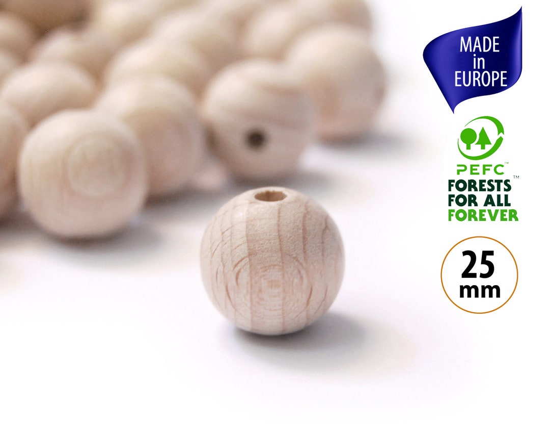 1 Inch Wood Beads 25mm Premium Sustainable Organic Beechwood - Etsy
