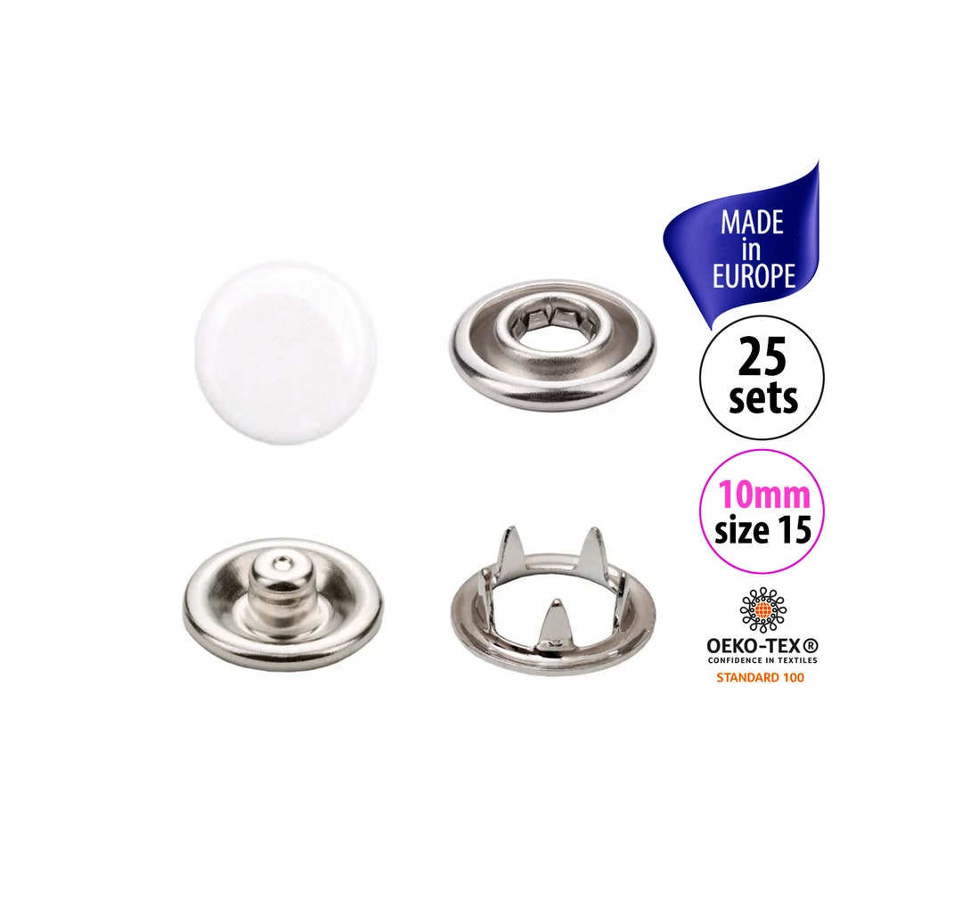 25 White Snap Buttons, Metal Snap Fasteners, Prong Cap Snaps, Size 15 ...