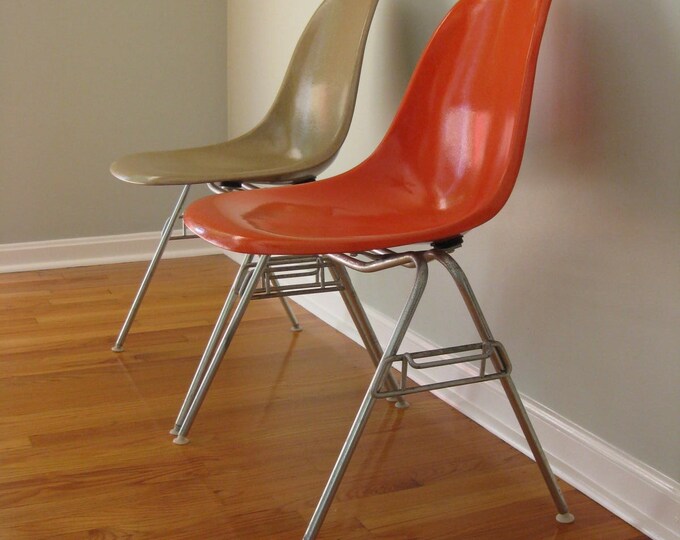 Eames Side Shell Chair Red Orange (stacking Base) Herman Miller - Etsy