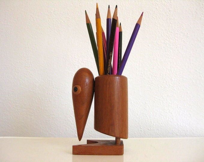 Danish Modern Wooden Bird Pencil Holder - Etsy