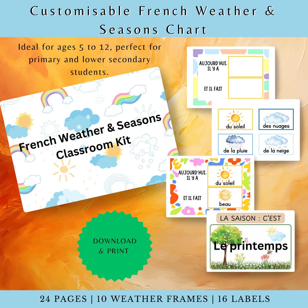 Customisable French Weather & Seasons Chart for Kids Interactive ...