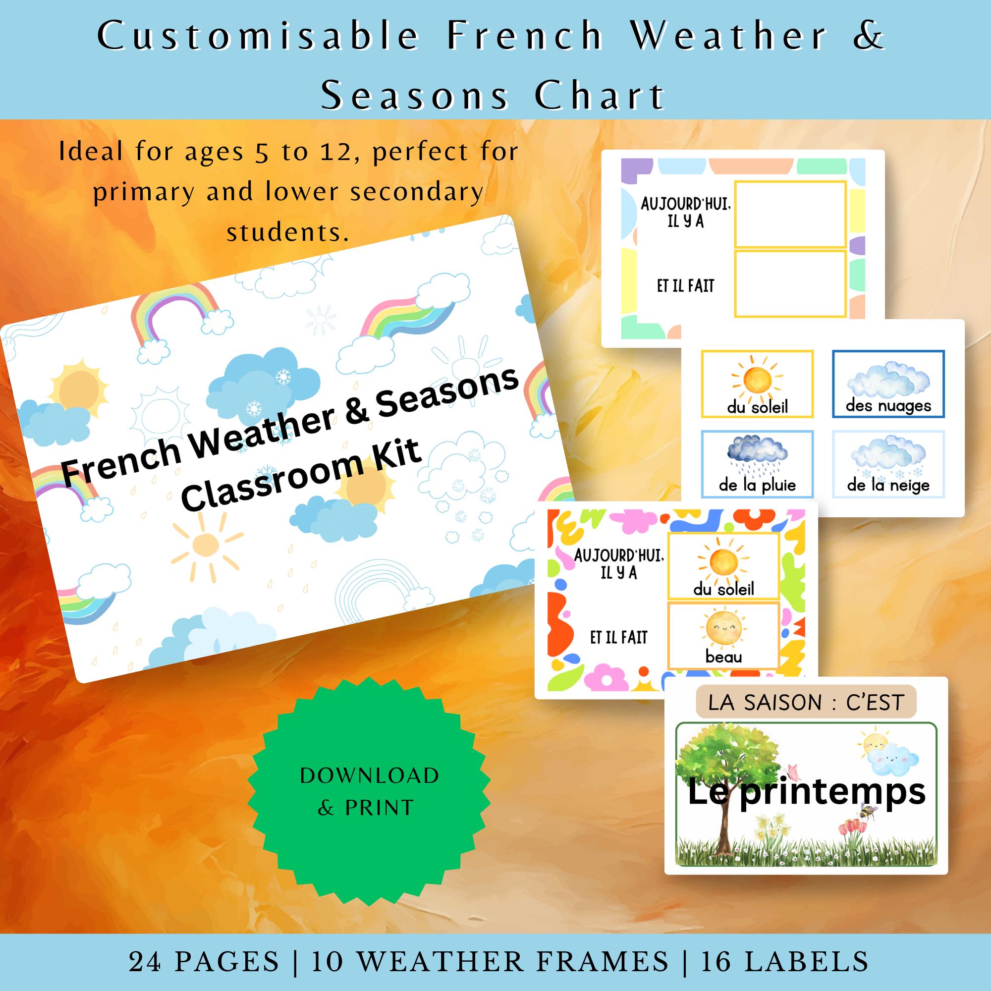 Customisable French Weather & Seasons Chart for Kids Interactive ...