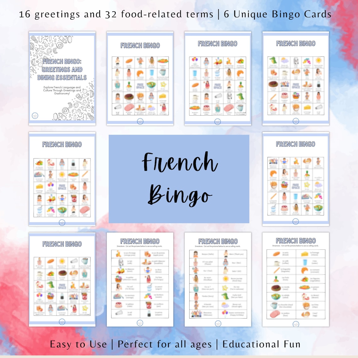 Printable French Bingo Game, Kids & Adults Learning French Greetings ...