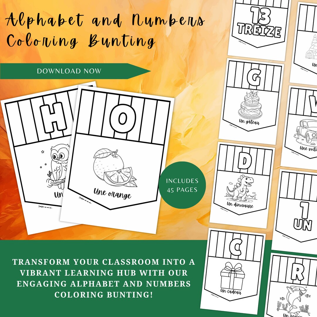 Banderines para colorear con alfabeto y números franceses, decoración ...