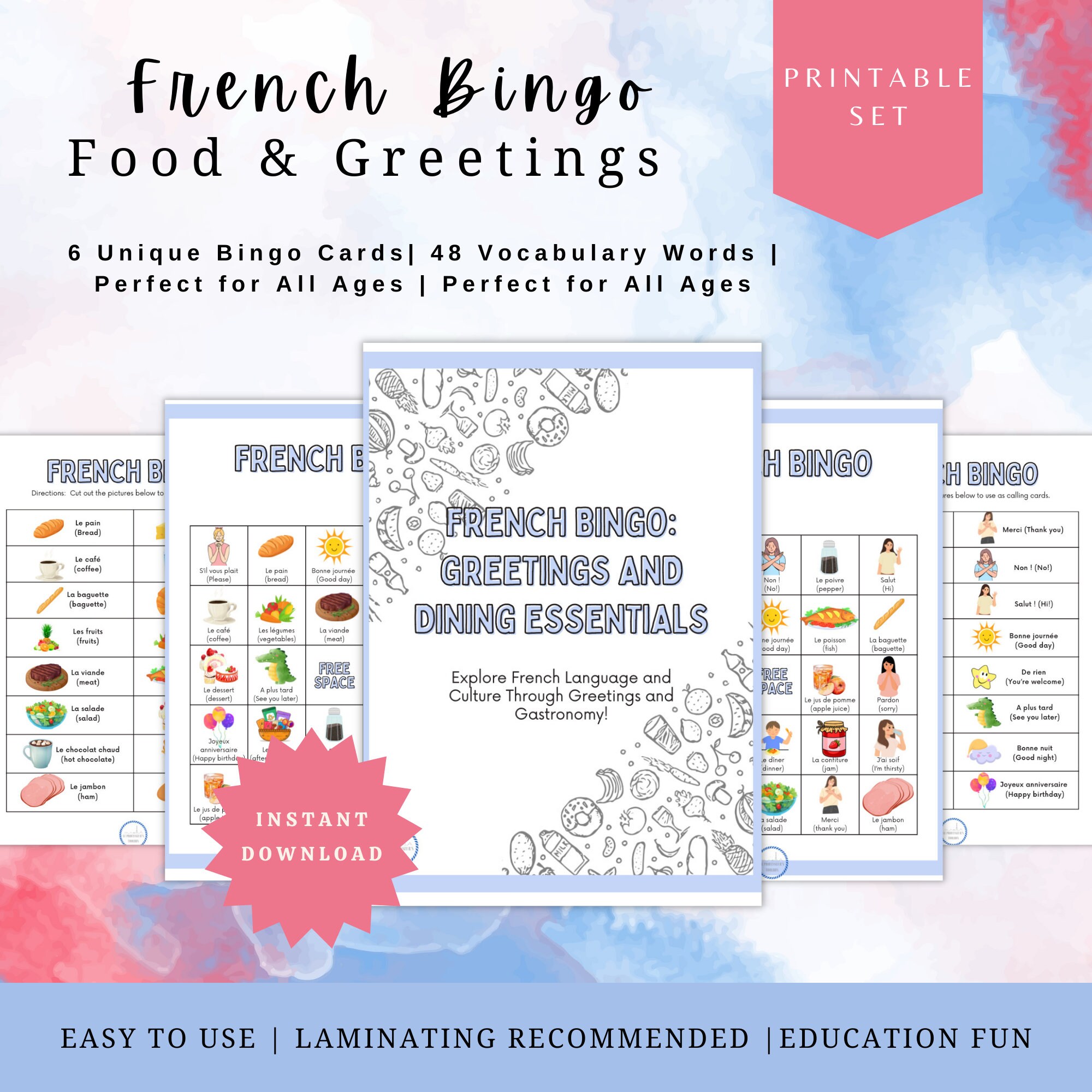 Printable French Bingo Game, Kids & Adults Learning French Greetings ...