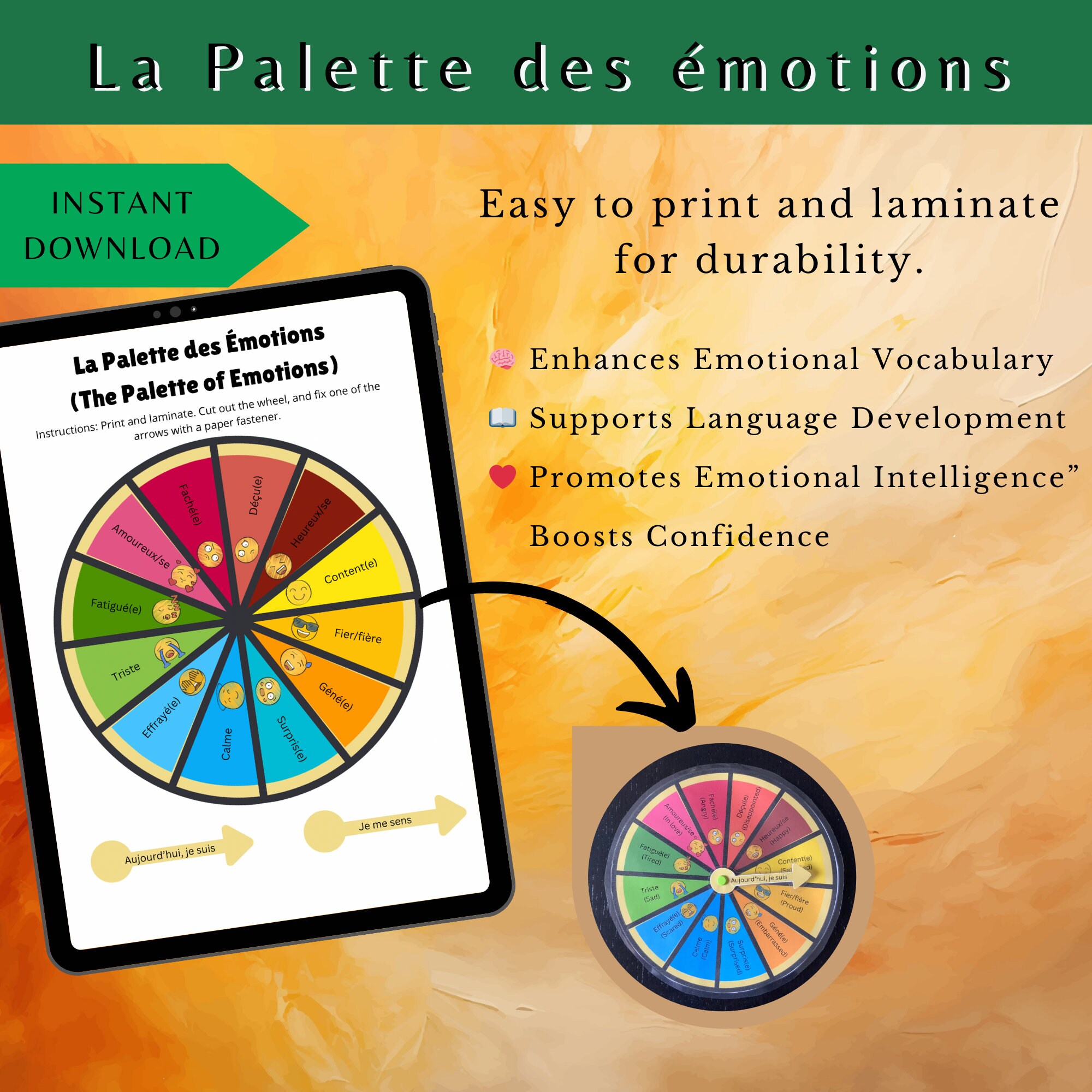 La Palette Des émotions: Interactive French Emotion Wheel for Kids ...