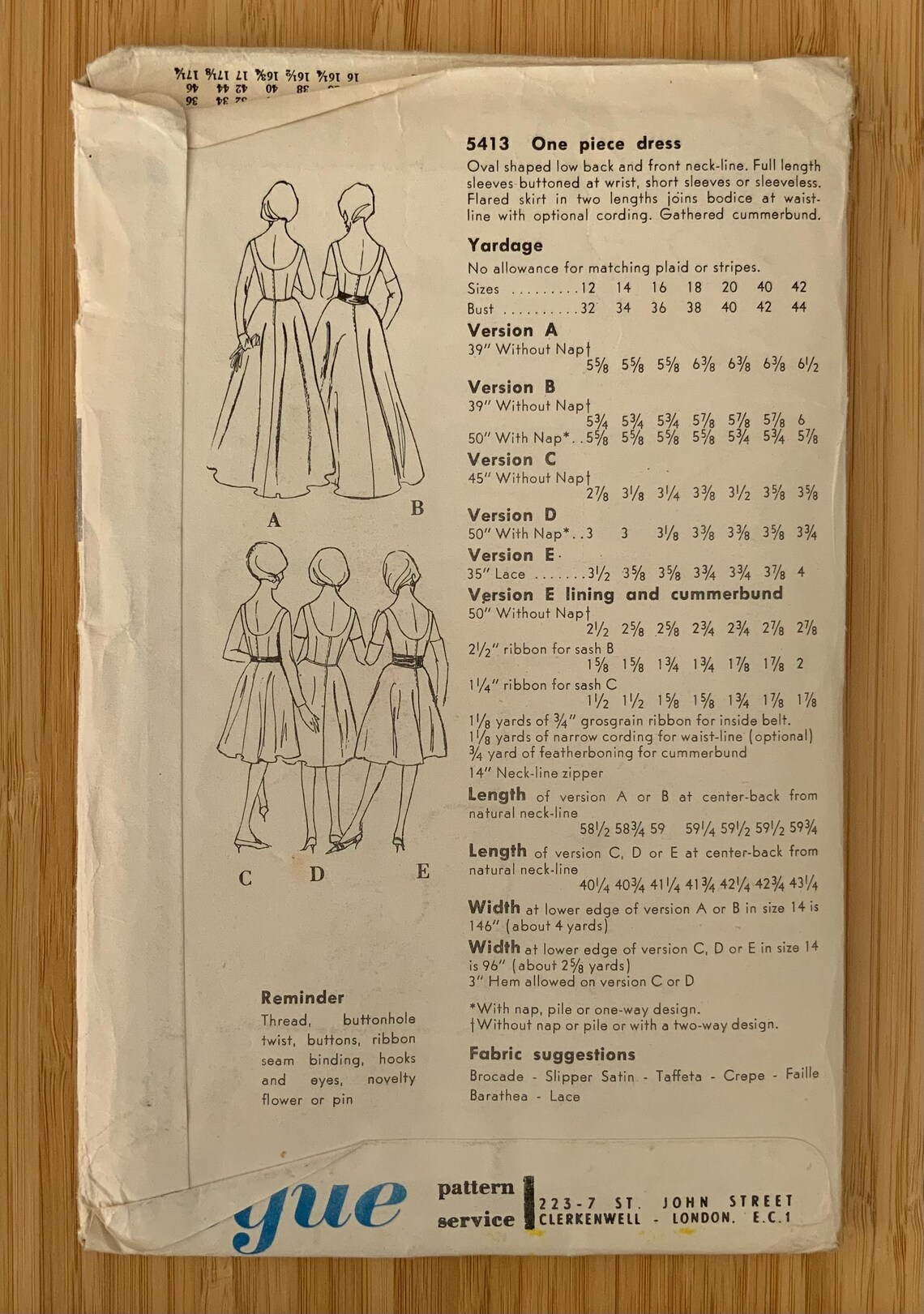 1960s Dress Sewing Pattern – Vogue 5413 – Size 14 Bust 34” – One Piece ...