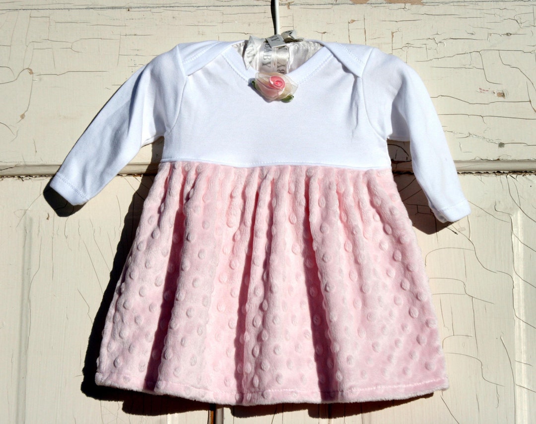 Pink Minky Dress for Baby Girl, Toddler Girls With Rosette, Baby Dress ...