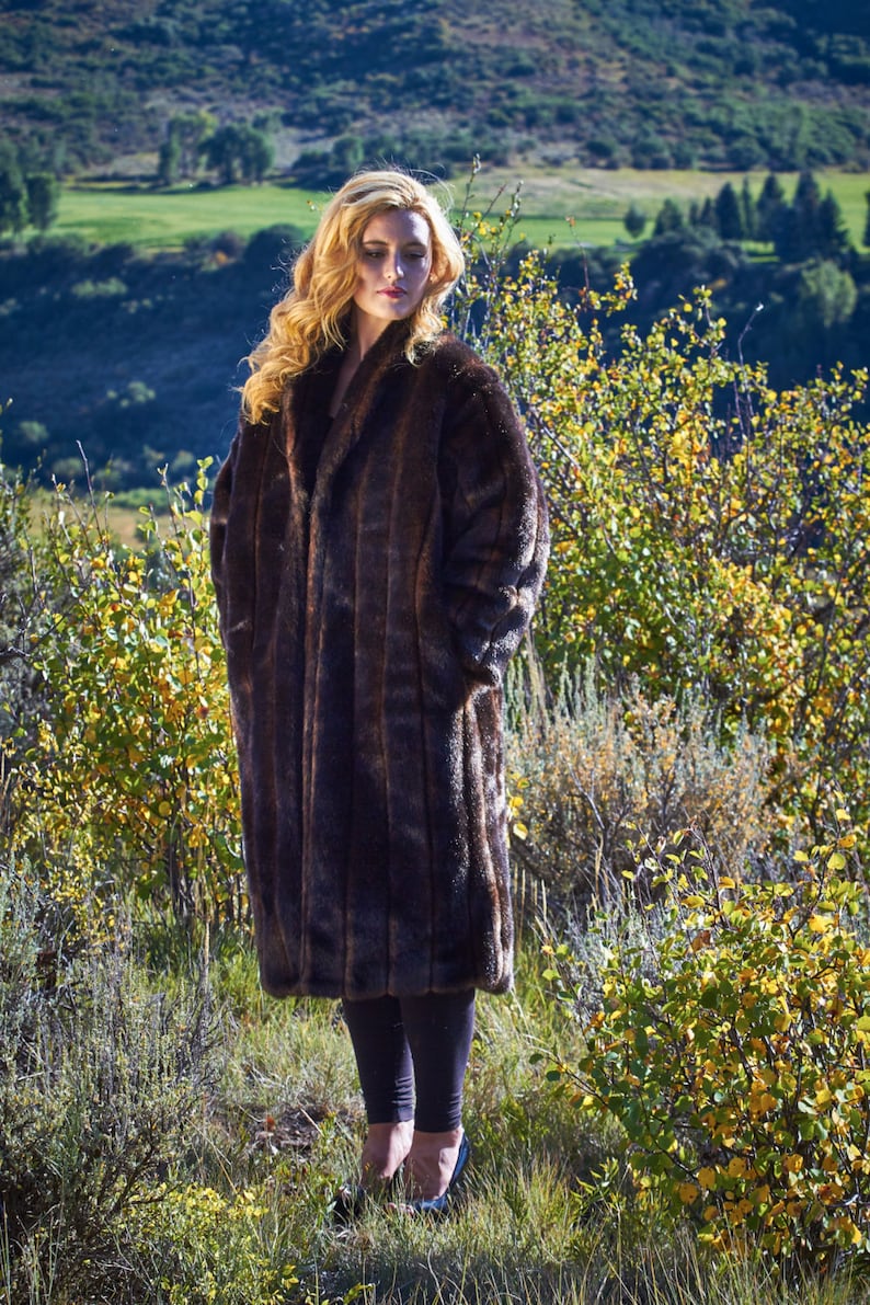 Ladies Fall Brown Faux Fur Mink Sable Full Length Coat, Faux Fur ...
