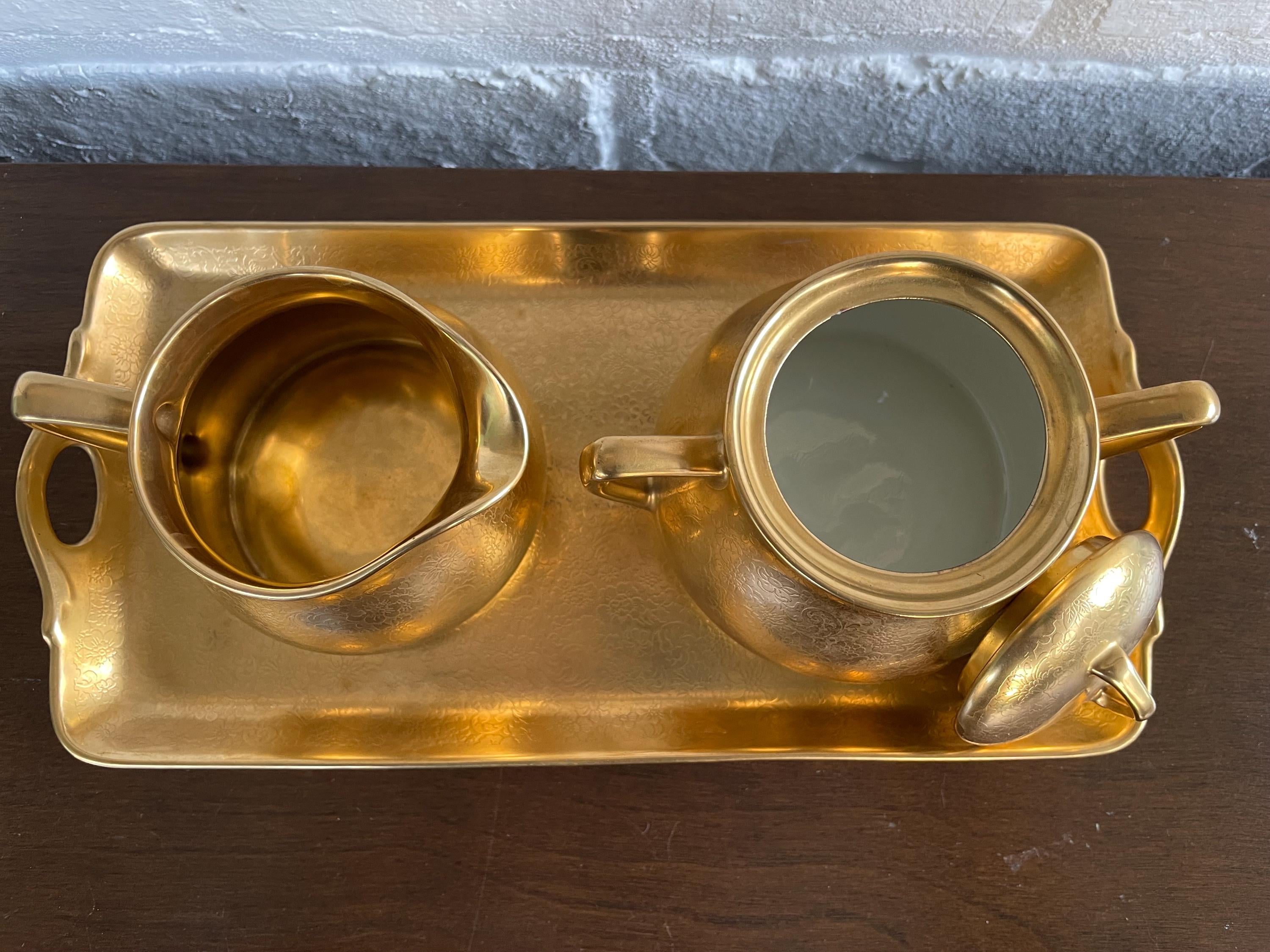 Vintage Pickard China Solid Gold Flower Patterned Sugar Bowl, Creamer ...