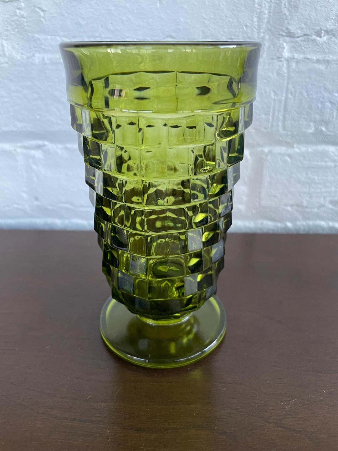 Vintage Indiana Glass Company Avocado Green Colony Whitehall Cubic ...