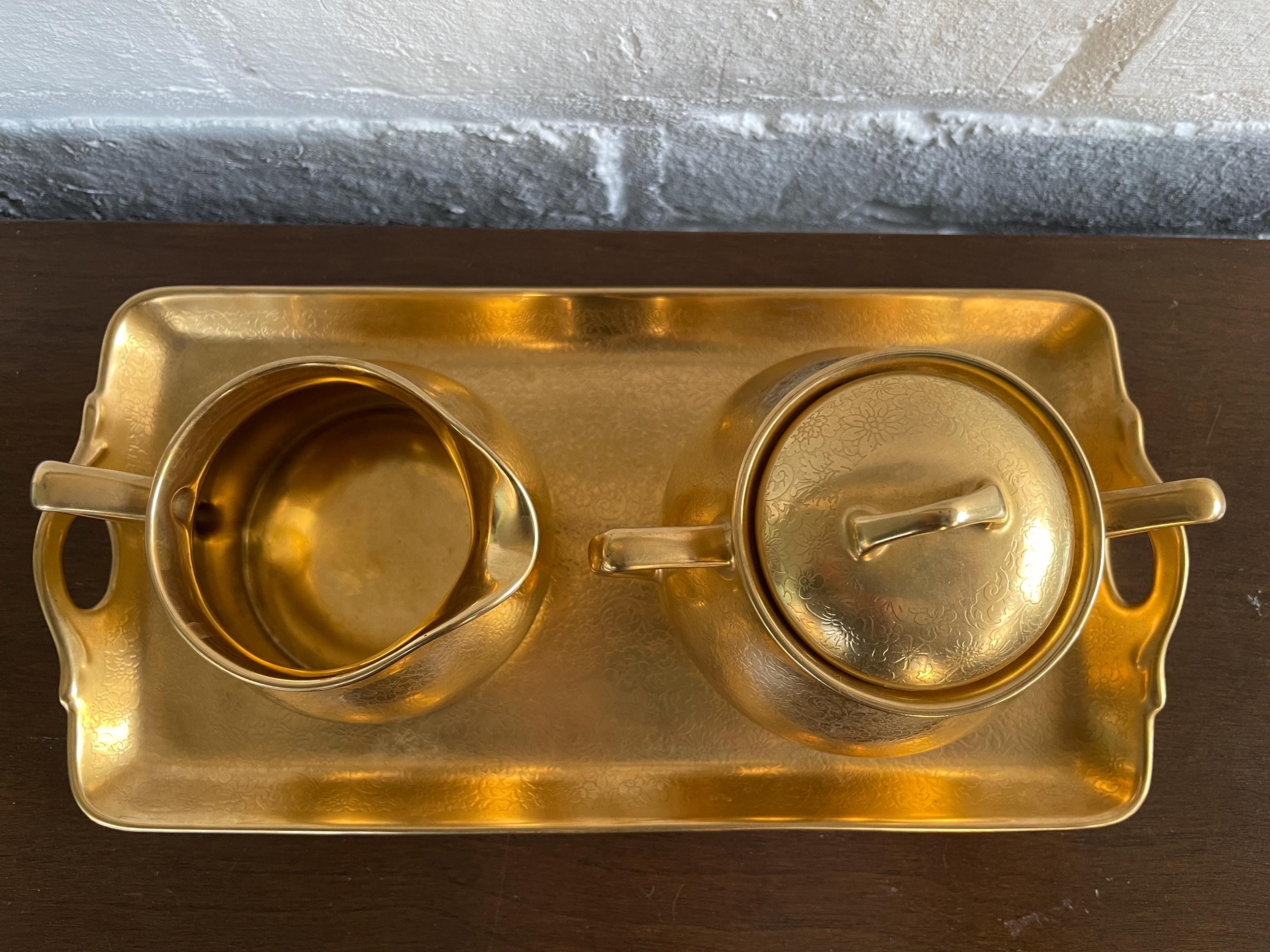 Vintage Pickard China Solid Gold Flower Patterned Sugar Bowl, Creamer ...