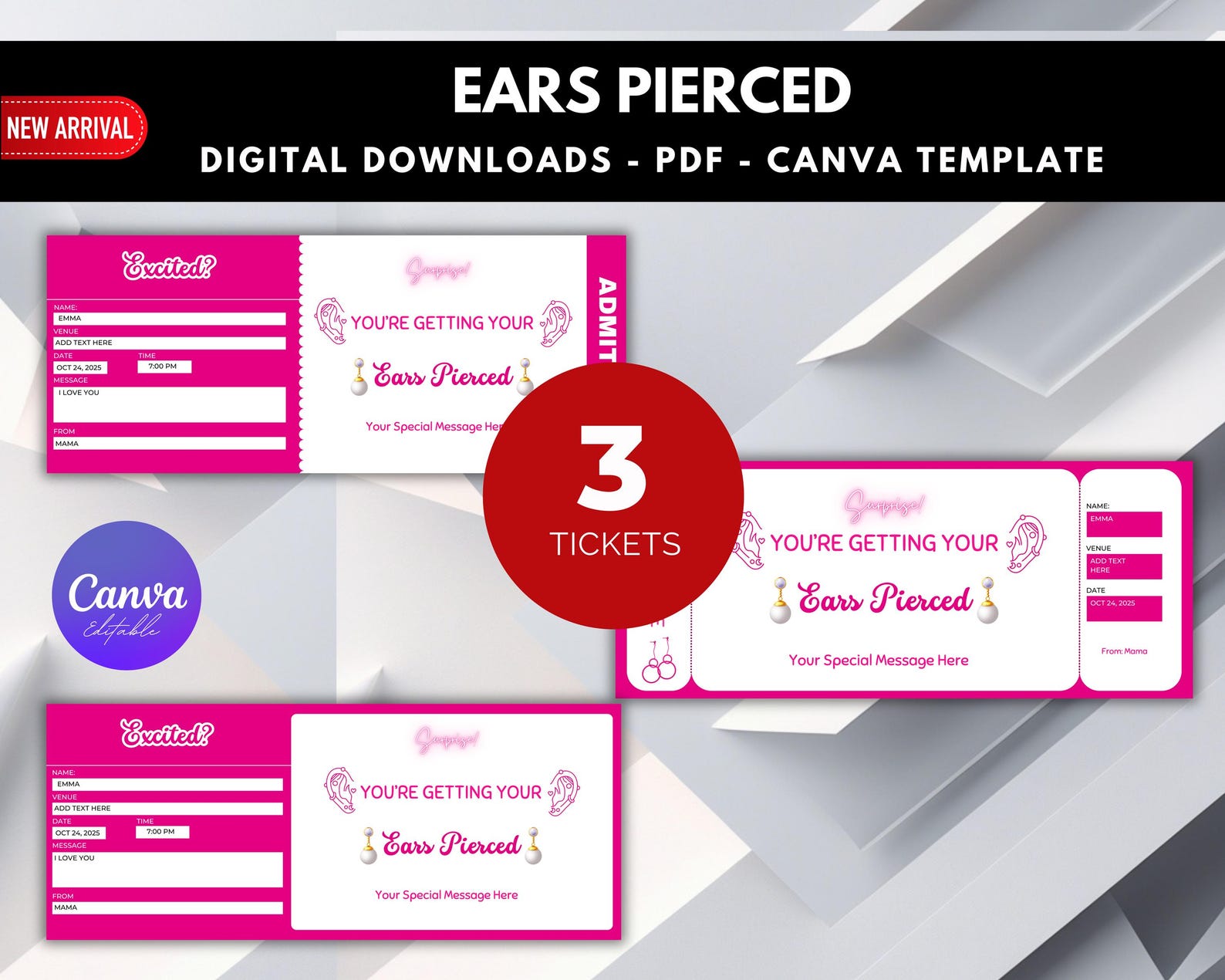 Editable Ear Piercing Ticket Template: Surprise Gift Certificate ...