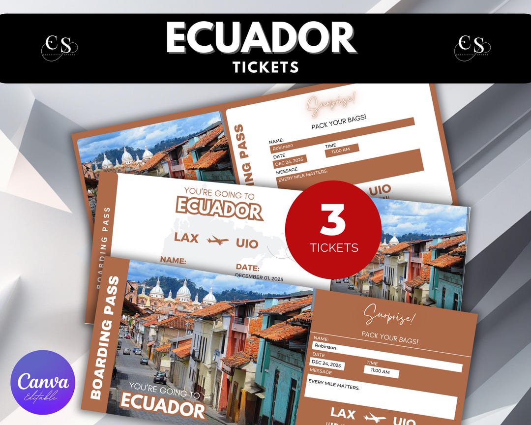 Editable Ecuador Surprise Trip Ticket: Printable Boarding Pass (canva ...
