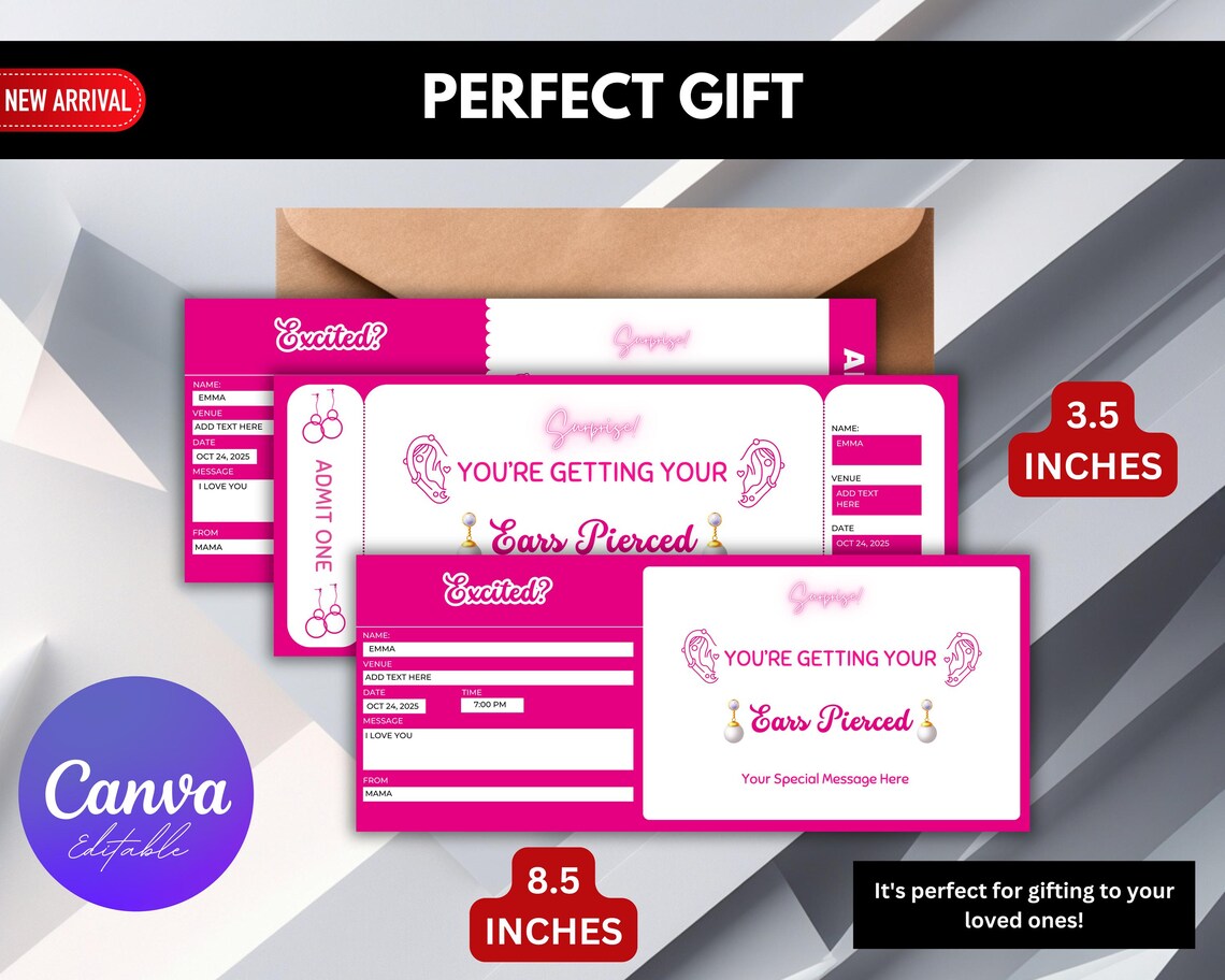Editable Ear Piercing Ticket Template: Surprise Gift Certificate ...