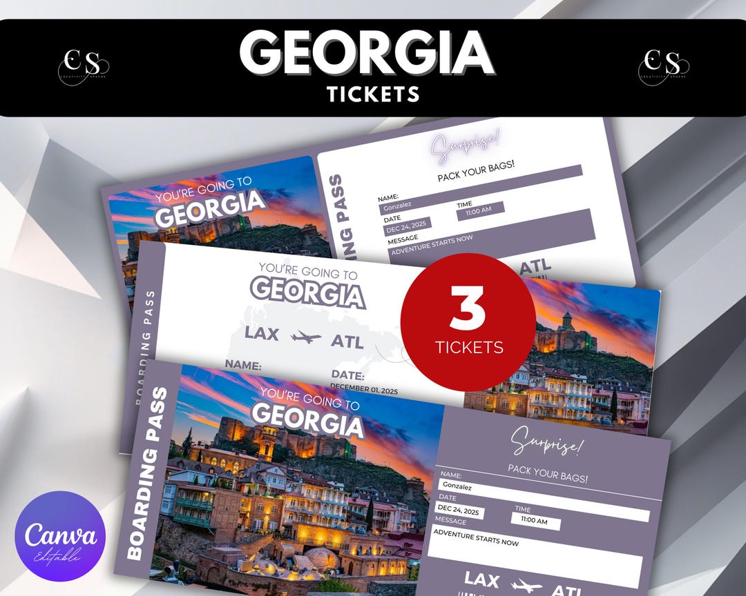 Editable Georgia Surprise Trip Ticket: Printable Boarding Pass (canva ...