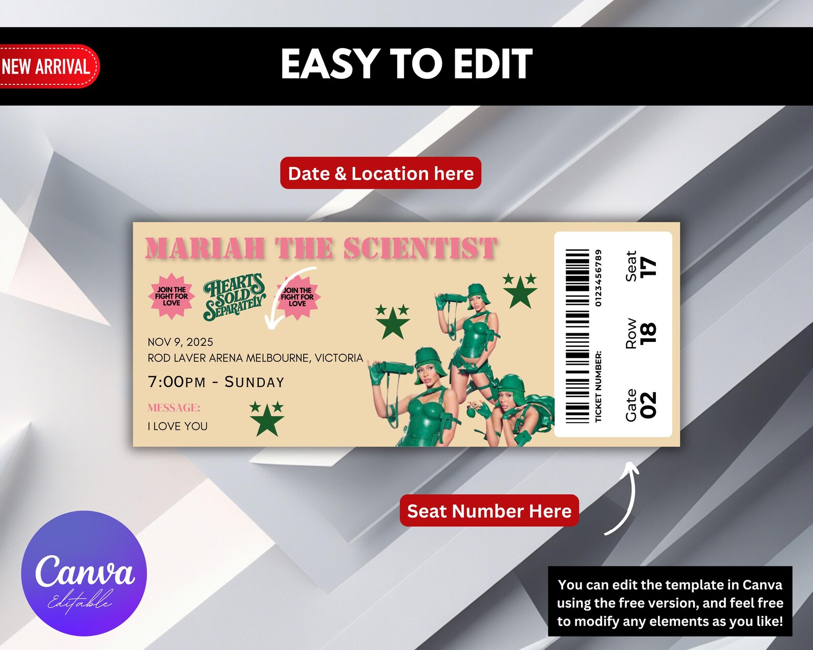 Mariah the Scientist Concert Ticket, Editable Canva Template (digital ...