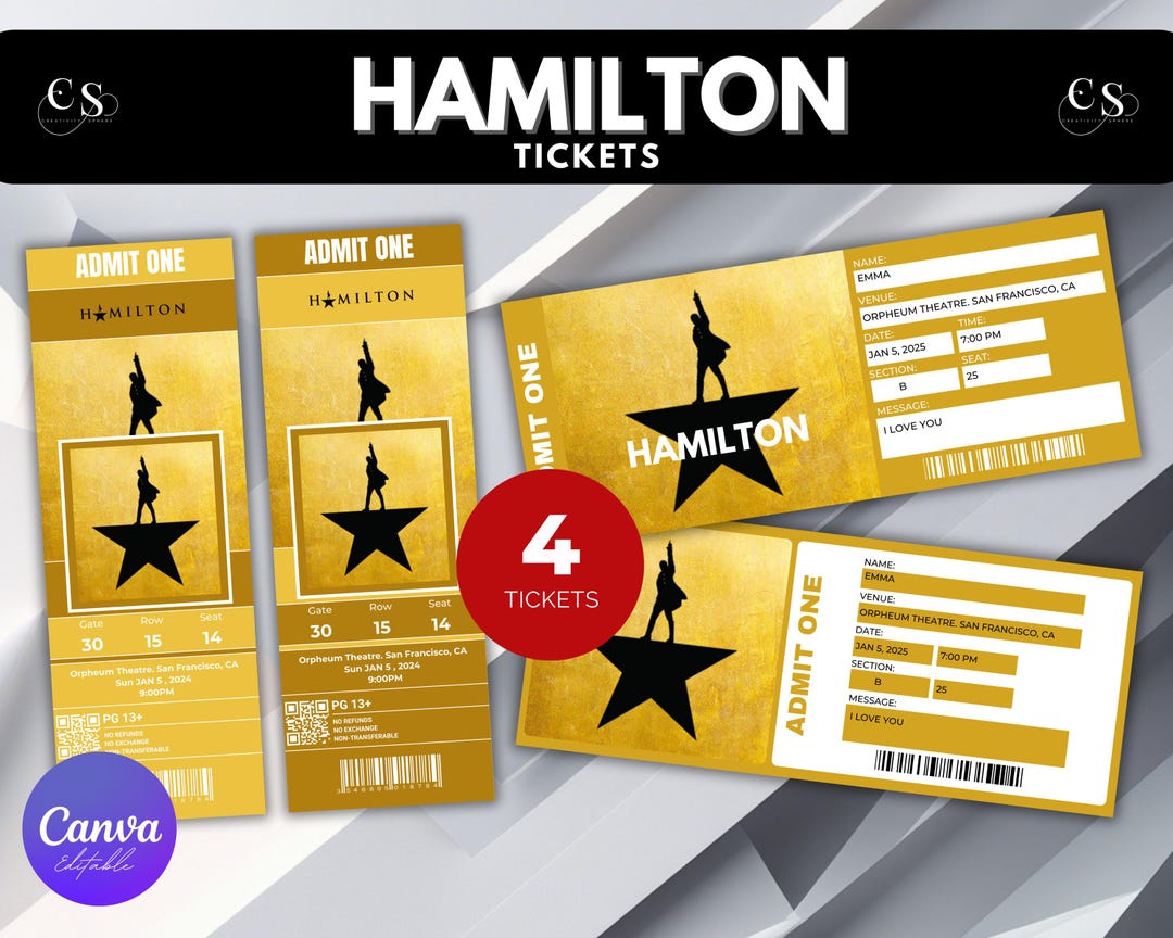 Editable Hamilton Broadway Surprise Ticket Template, Birthday Gift, Musical Theatre Faux Ticket ...