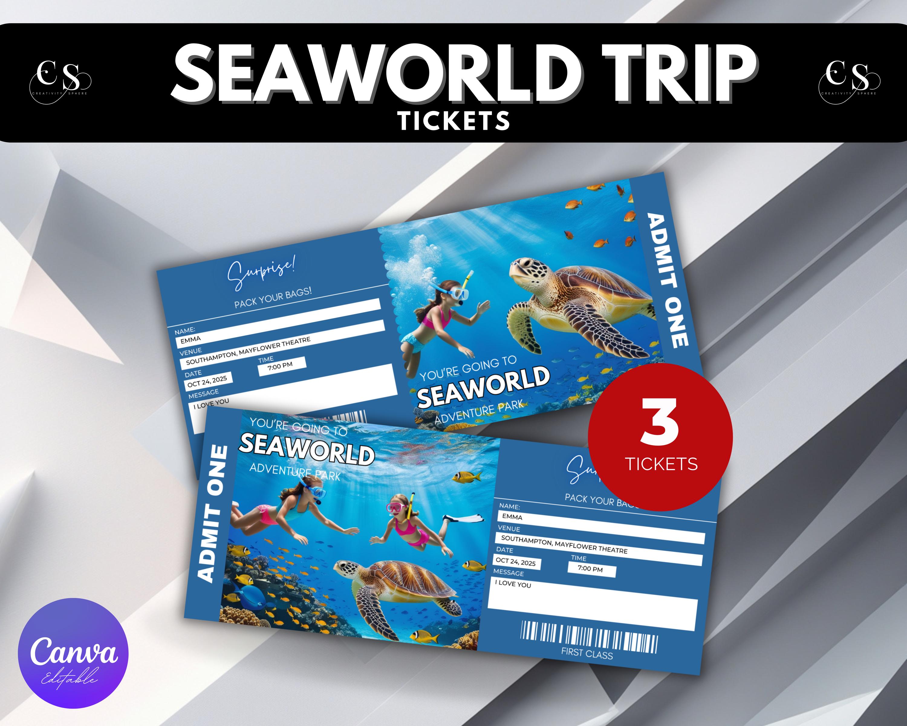 Editable Seaworld Trip Ticket Template: Printable Surprise Gift (canva ...
