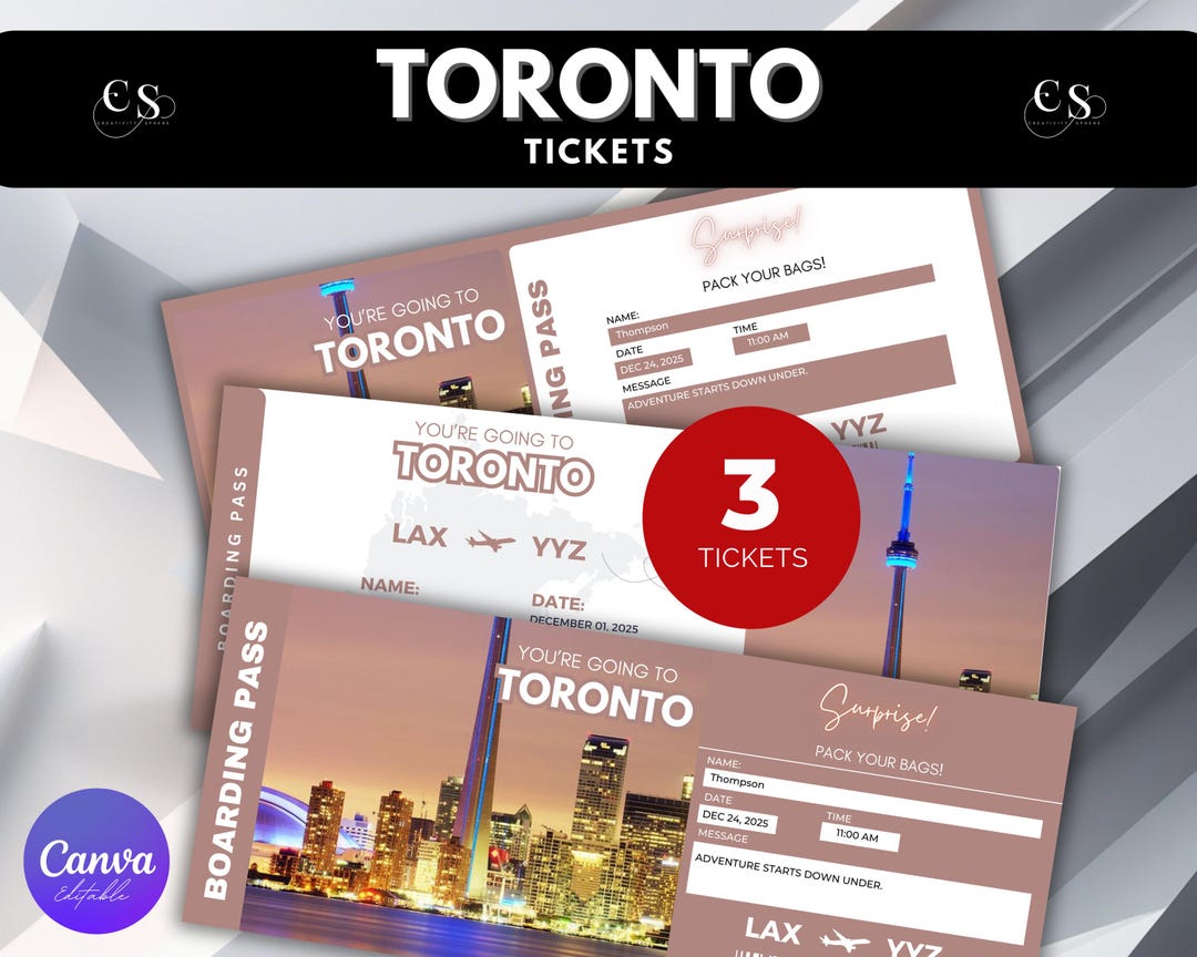 Editable Toronto Surprise Trip Ticket: Printable Boarding Pass (canva ...