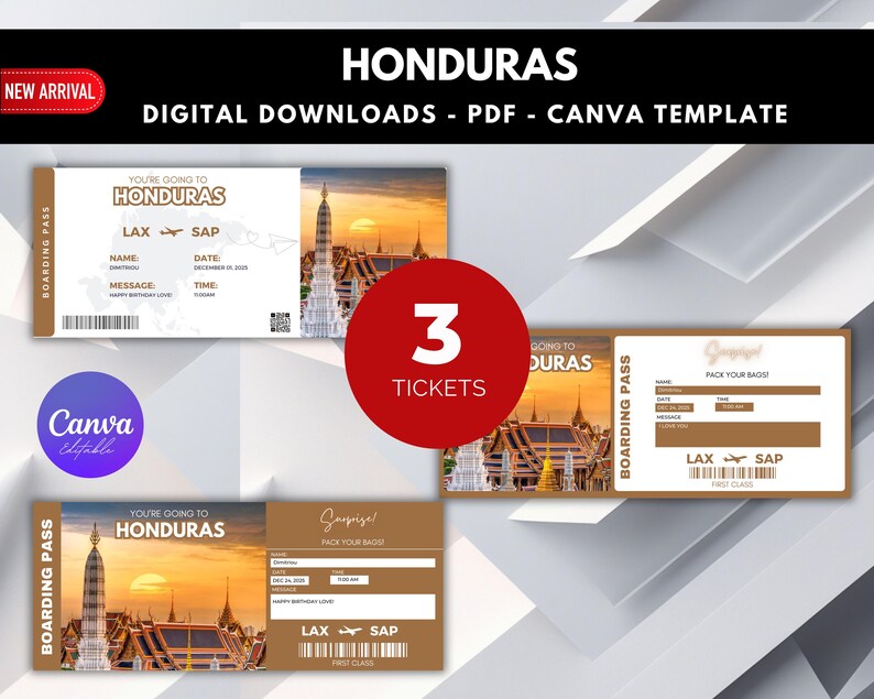 Editable Honduras Surprise Trip Ticket: Printable Boarding Pass (canva ...