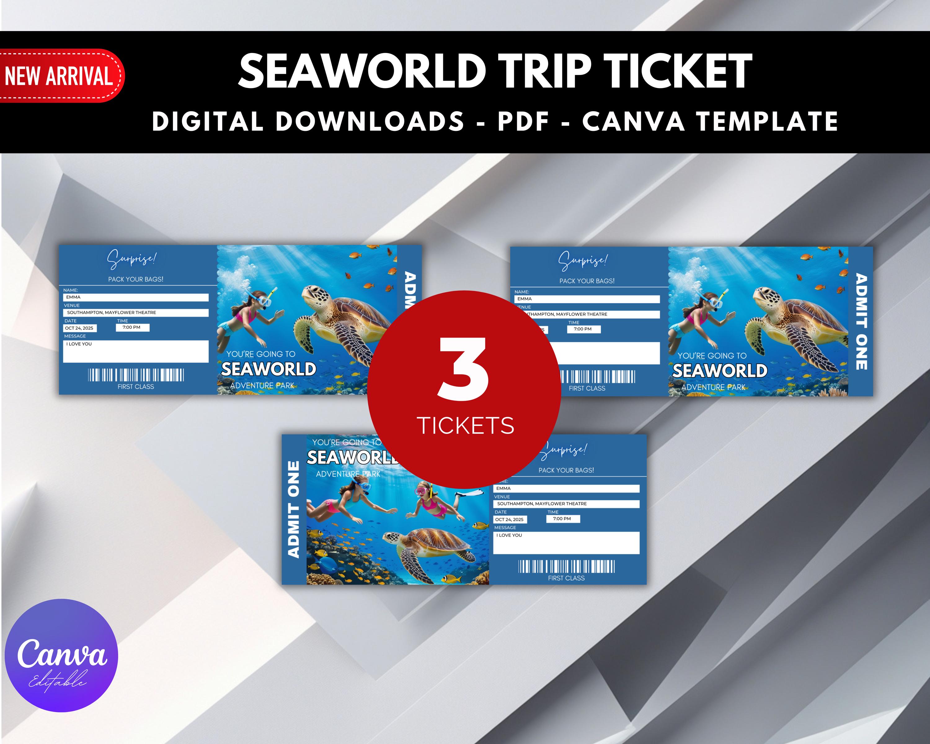 Editable Seaworld Trip Ticket Template, Printable Surprise Sea World ...