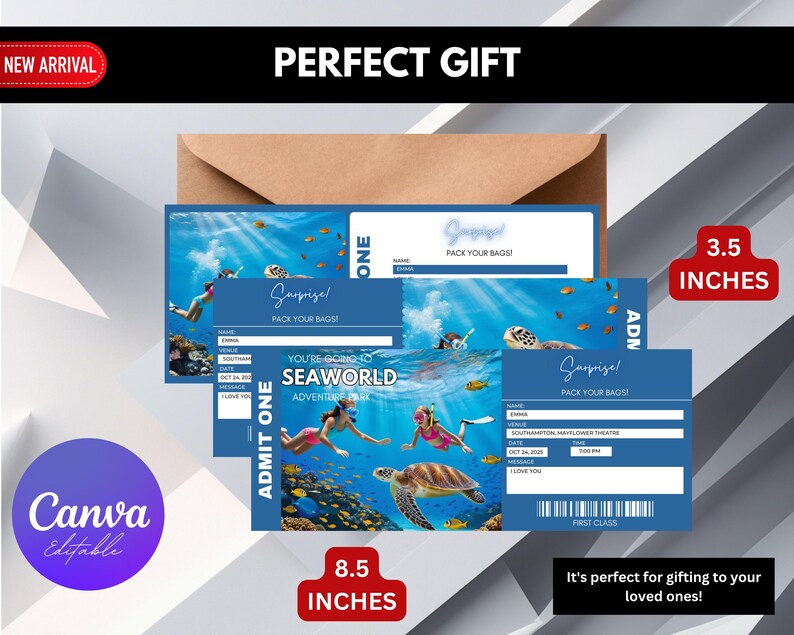 Editable Seaworld Trip Ticket Template: Printable Surprise Gift (canva ...