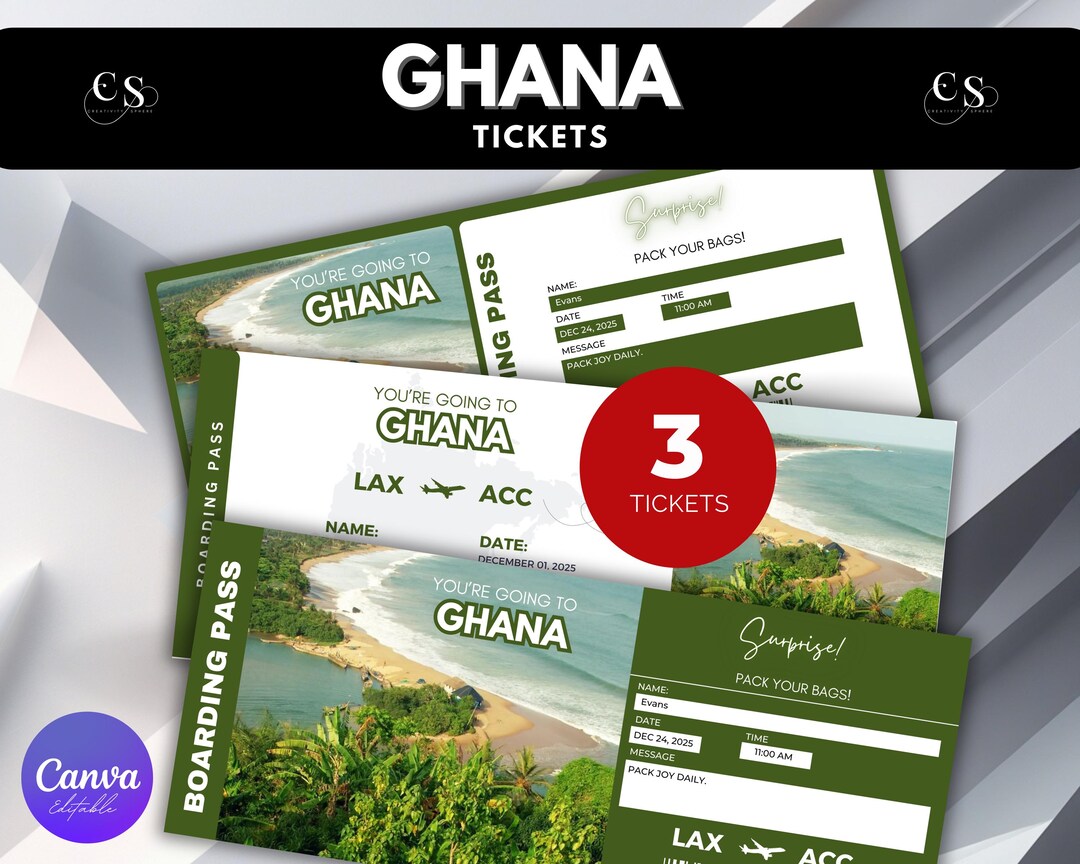Editable Ghana Surprise Trip Ticket: Printable Boarding Pass (canva ...