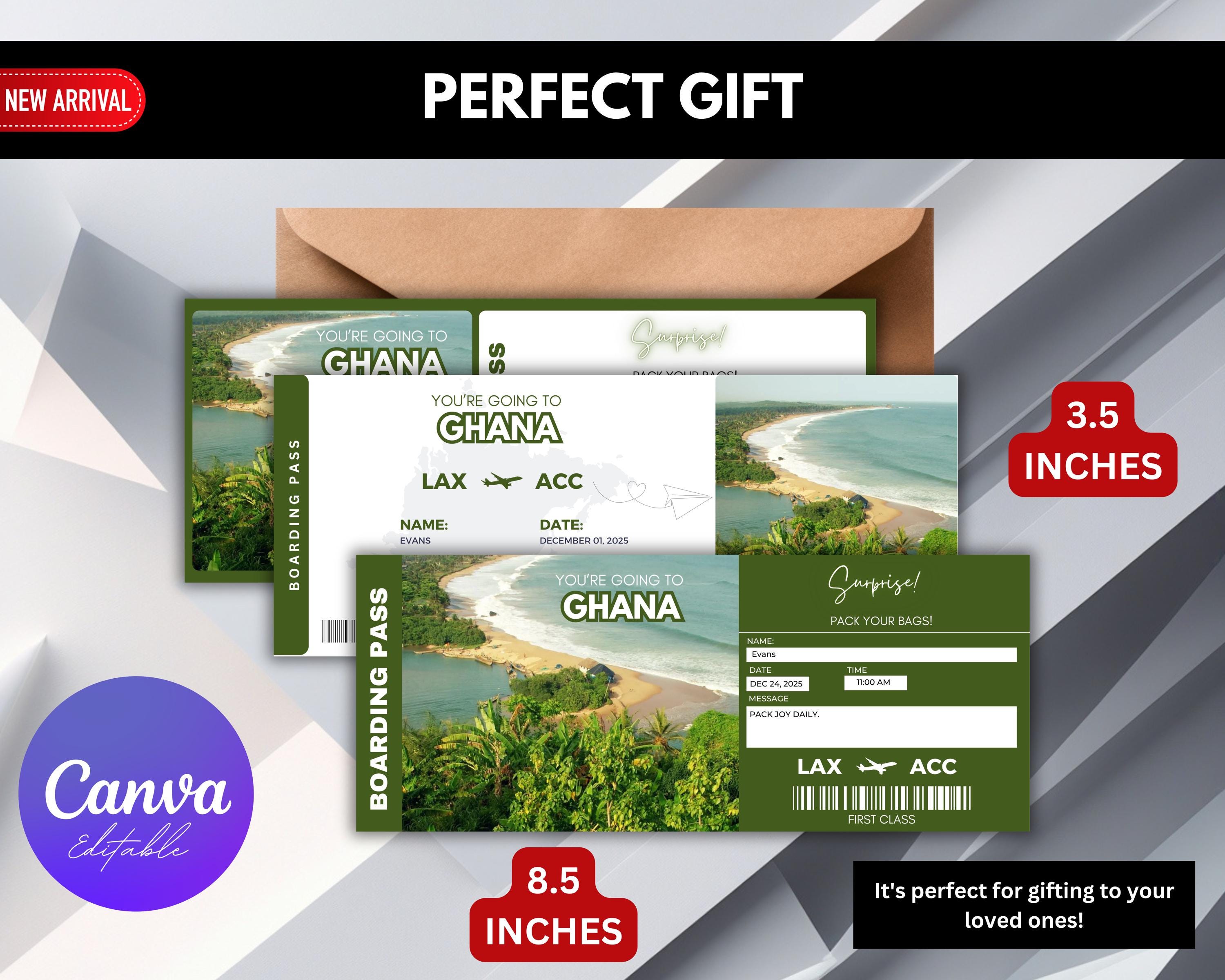Editable Ghana Surprise Trip Ticket: Printable Boarding Pass (canva ...