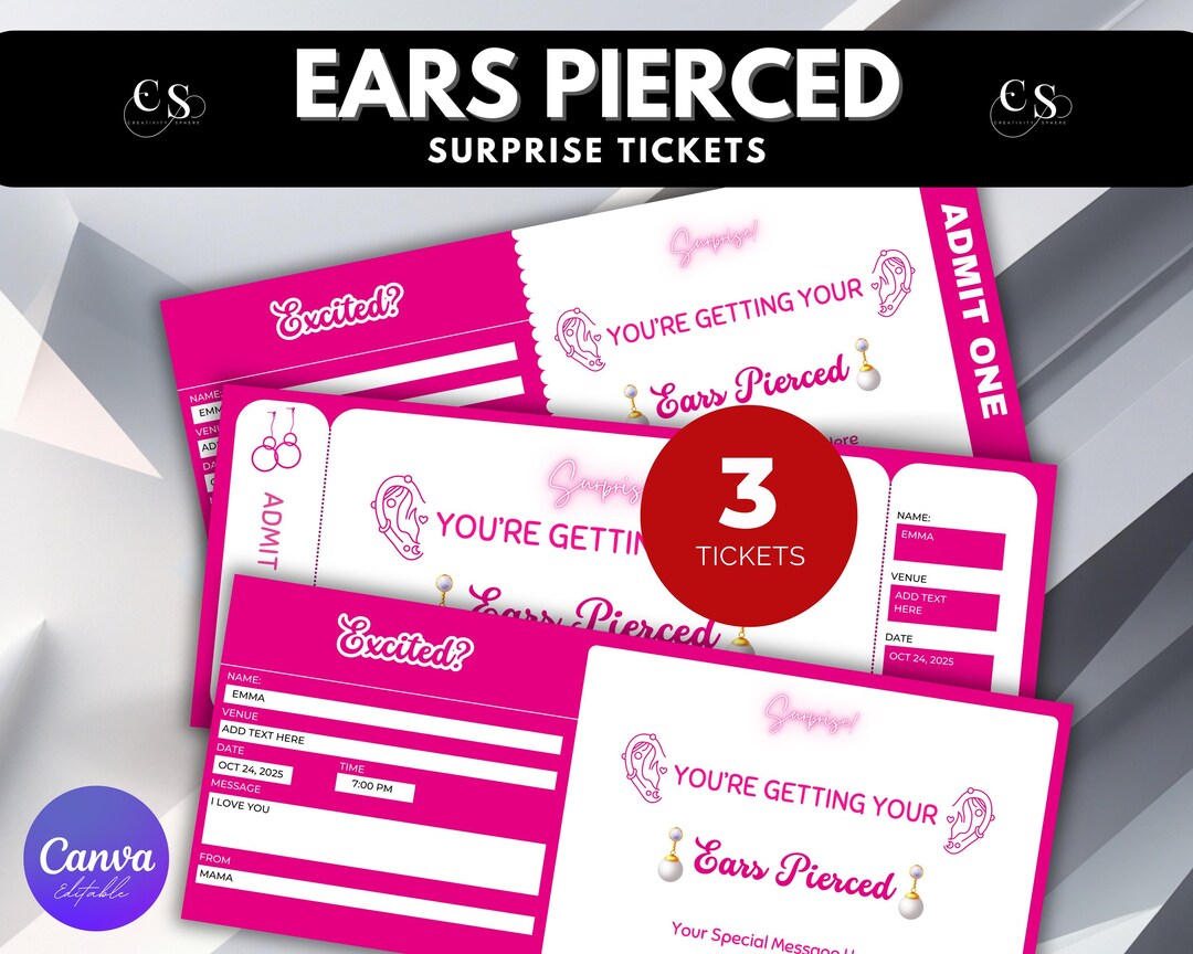 Editable Ear Piercing Ticket Template: Surprise Gift Certificate ...