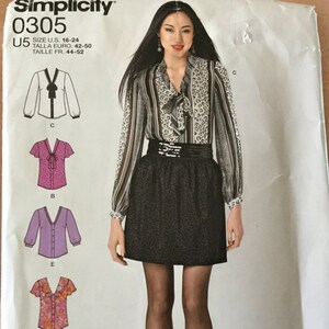 Simplicity 0305 Blouse With Three Sleeve Lengths, Size 16-24, Uncut - Etsy