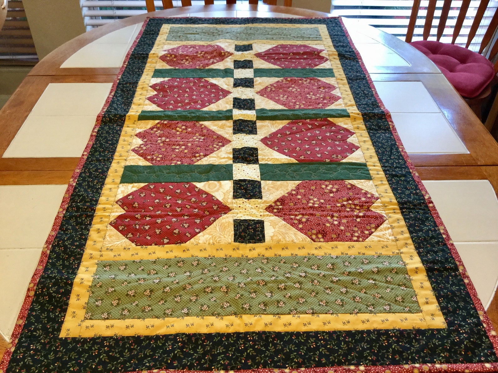 Quilted Table Runner in Red Yellow Black and Green 48 | Etsy