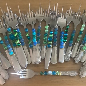 Beaded Flatware Funky Florida Finger Forks Blue, Green, Turquoise, Now ...